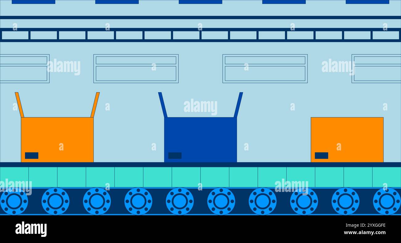 Conveyor belt boxes packing automation flat illustration Stock Vector ...