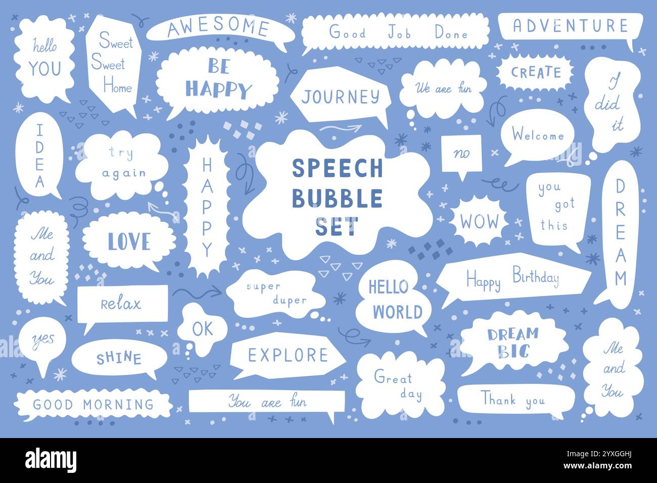 Cute text balloon. Hand drawn talk frame, line cloud conversation ...