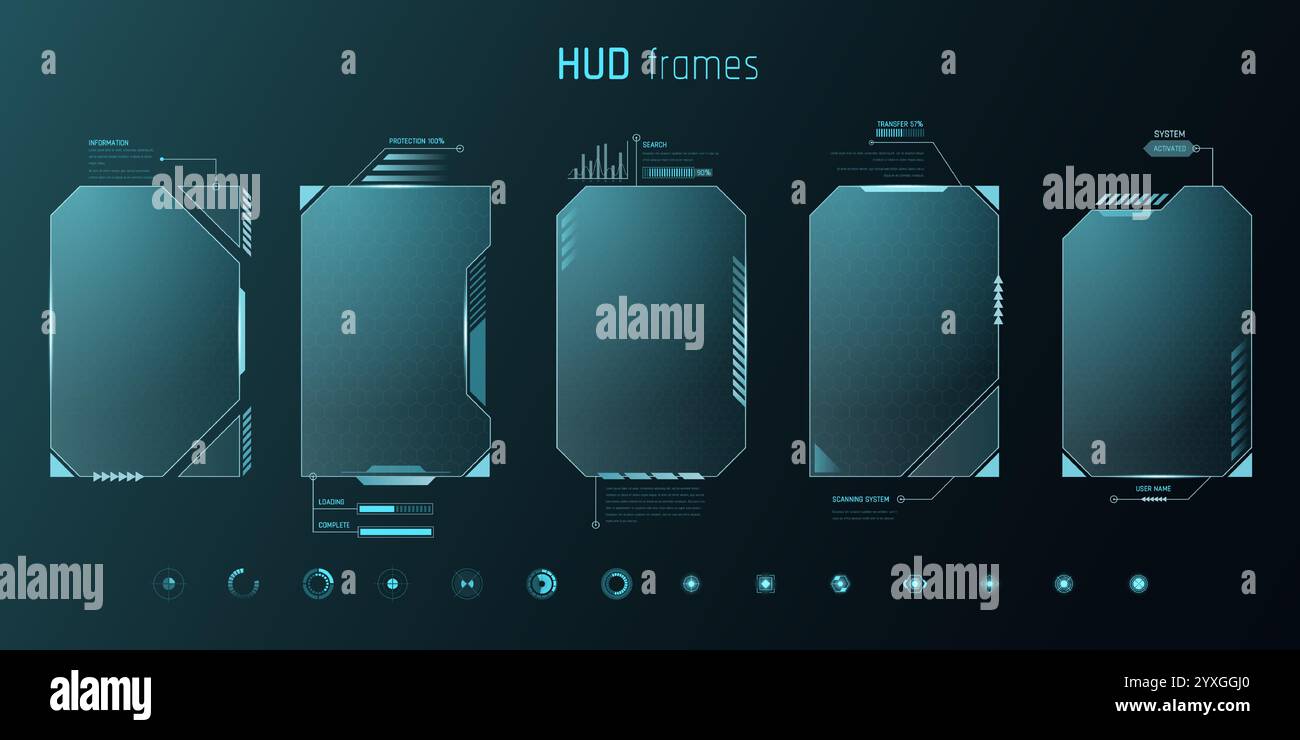 Digital frame. Game HUD interface. Tech video border or UI future screen box. Techno graphic ...