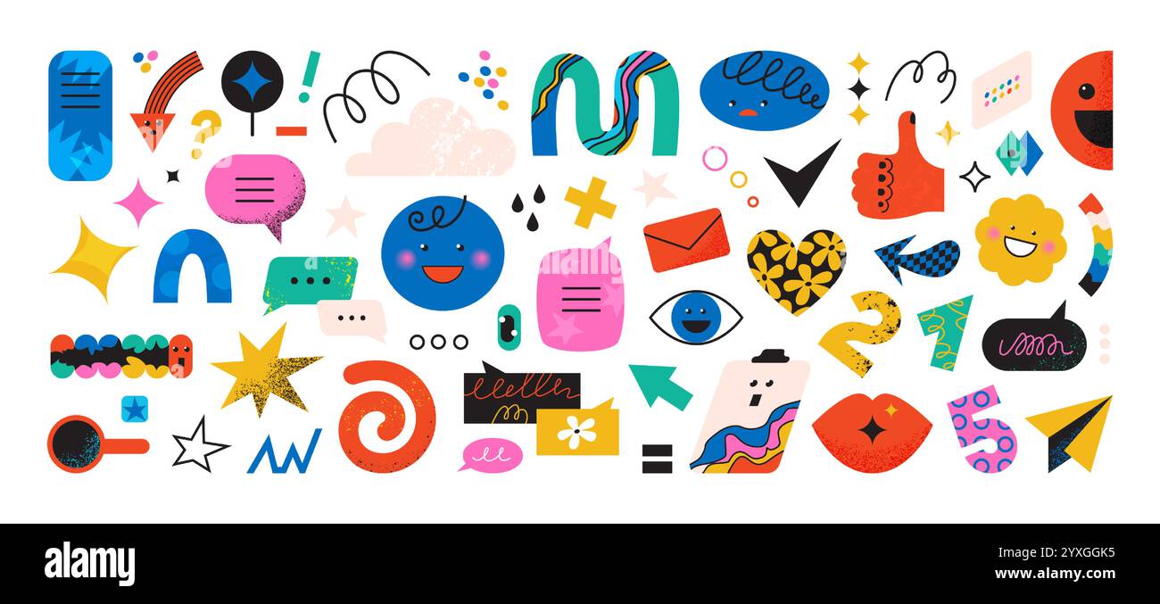 Doodle shapes. Abstract creative figures like star, geometric circle ...
