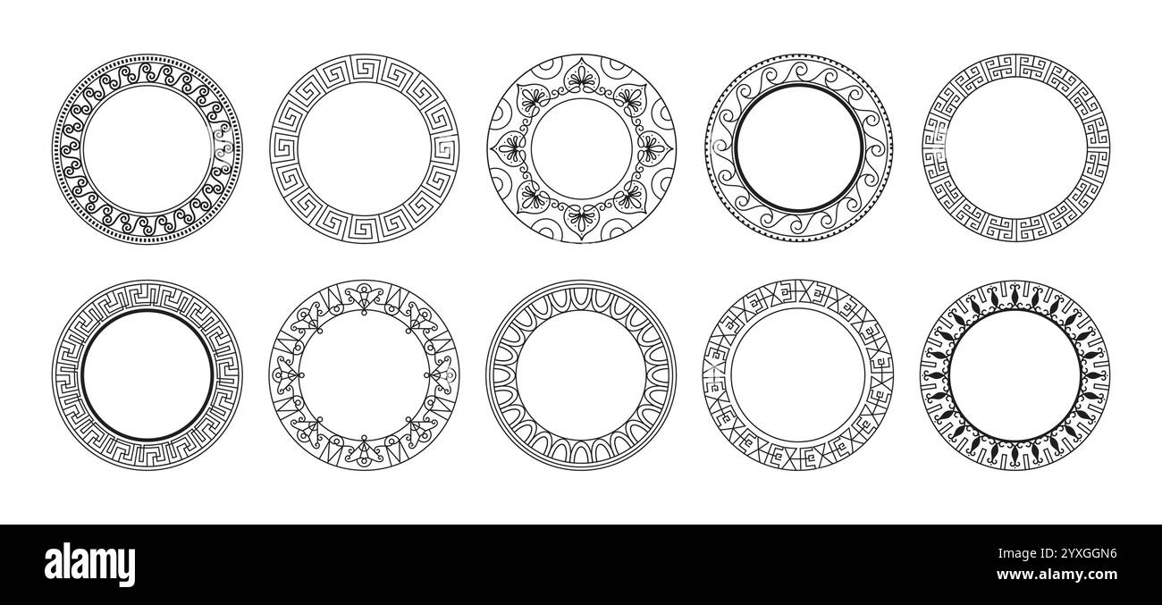 Greek pattern. Circe ancient ornament, round art border texture or ...