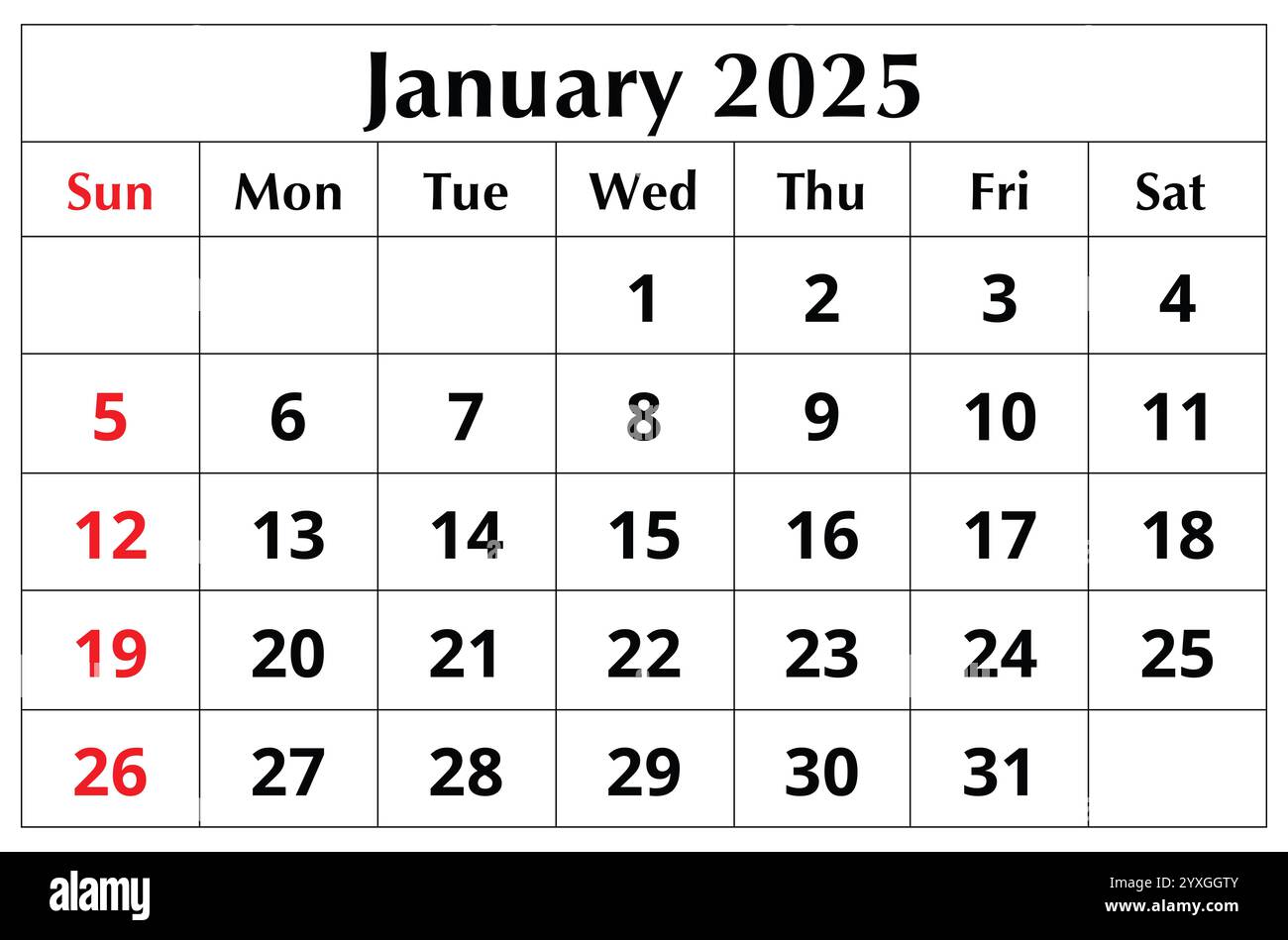 January 2025 ENGLISH winter month calendar.printable illustration ...