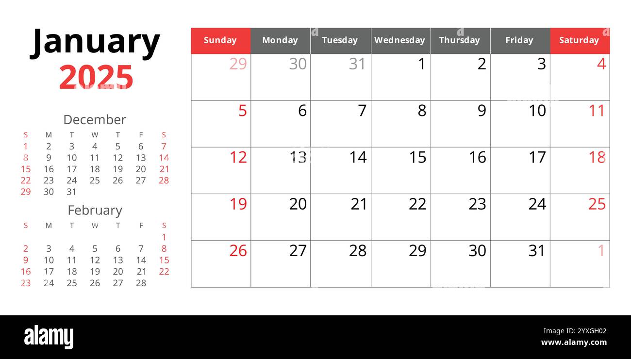 2025 january calendar. A vector English monthly. Winter month. Design ...