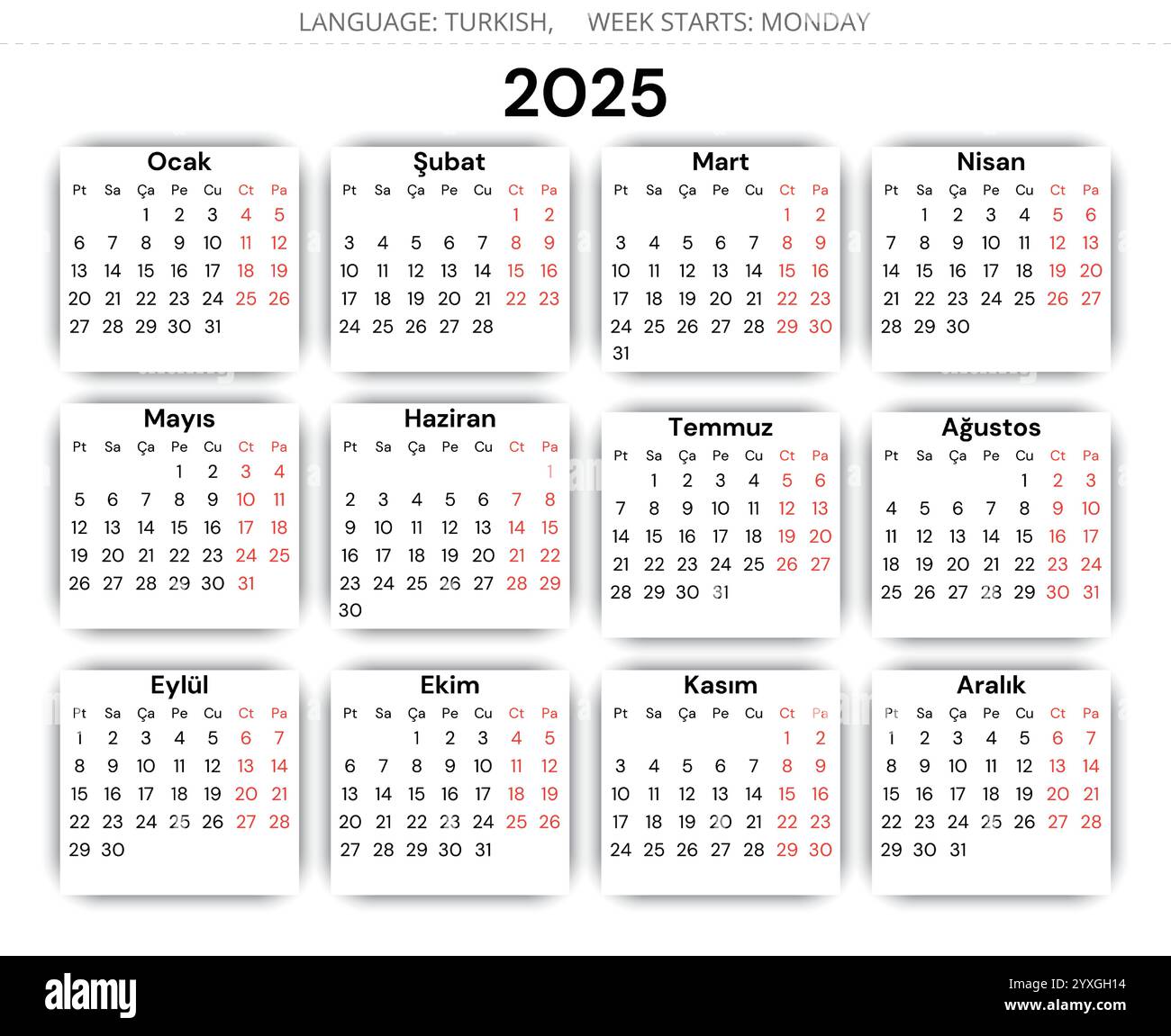 Turkey 2025 Turkish year calendar: modern design illustration (takvim ...