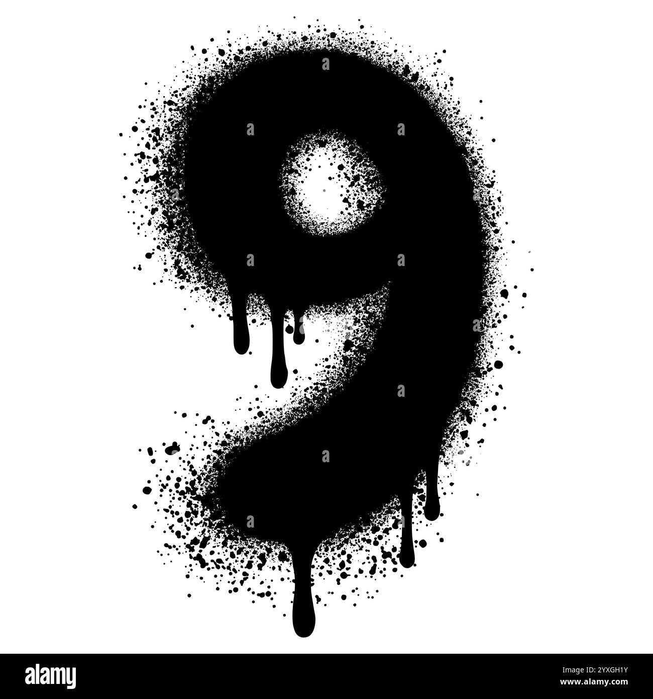 spray painted graffiti number 9 sprayed isolated with a white ...