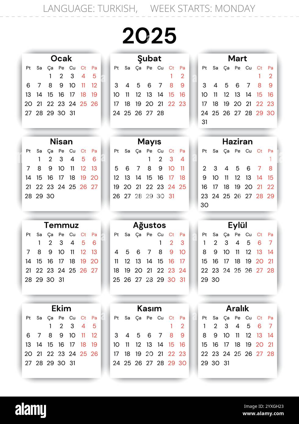 Turkey 2025 Turkish year calendar: modern design illustration (takvim ...