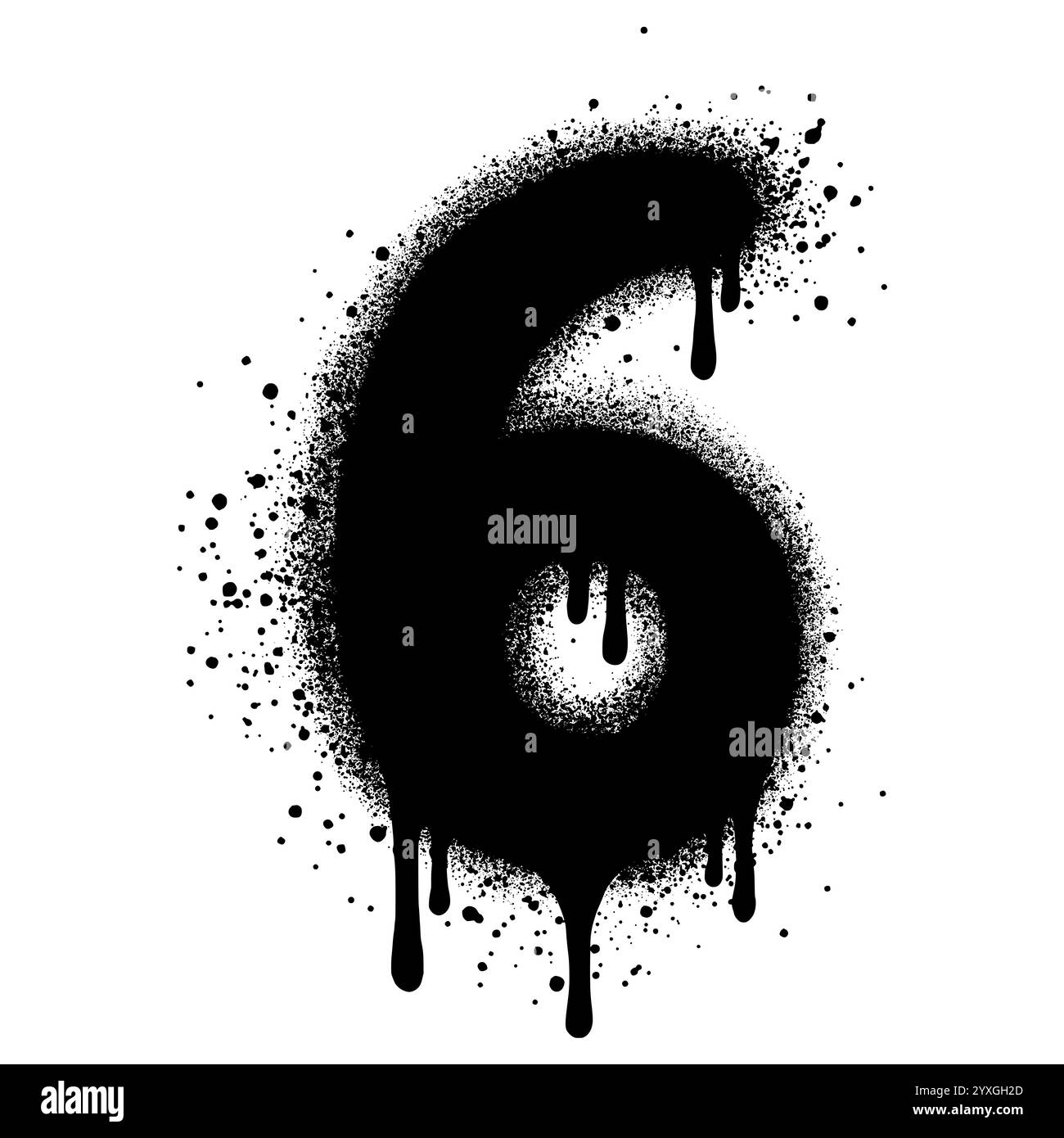 spray painted graffiti number 6 sprayed isolated with a white ...