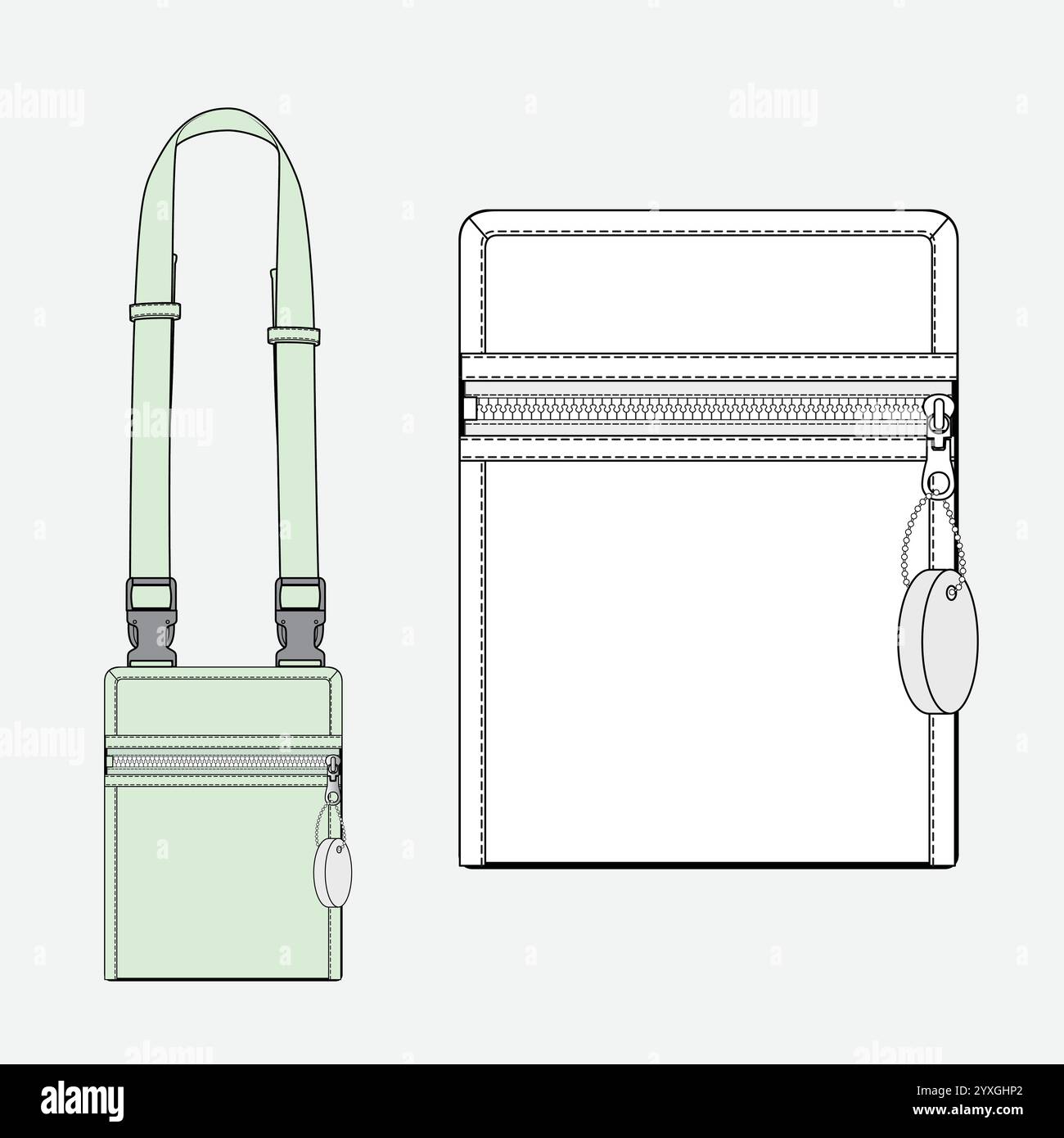 Boys cross body bag flat drawing vector mockup template Stock Vector ...