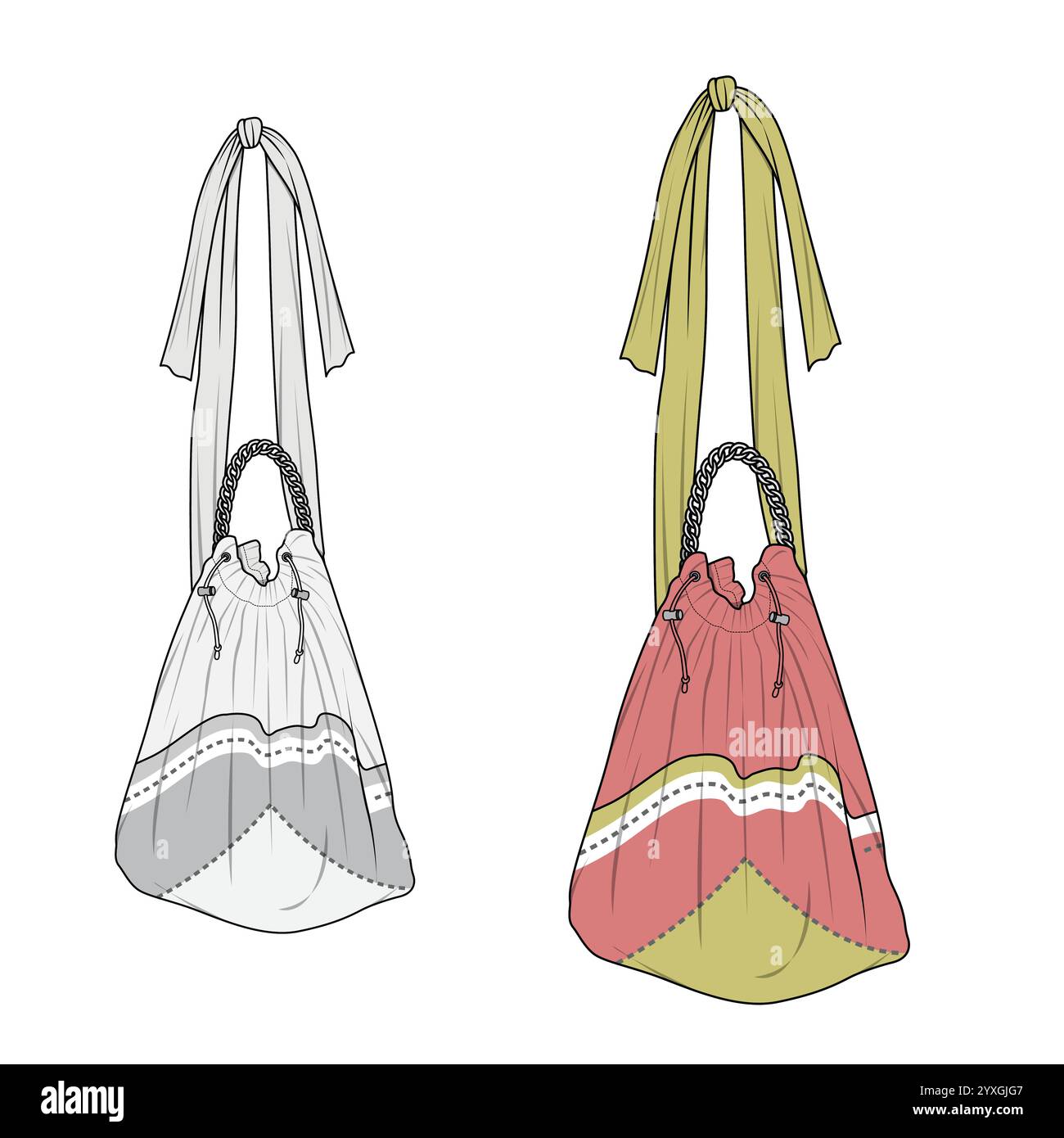 Drawstring bag for women vector mockup template technical drawing Stock ...