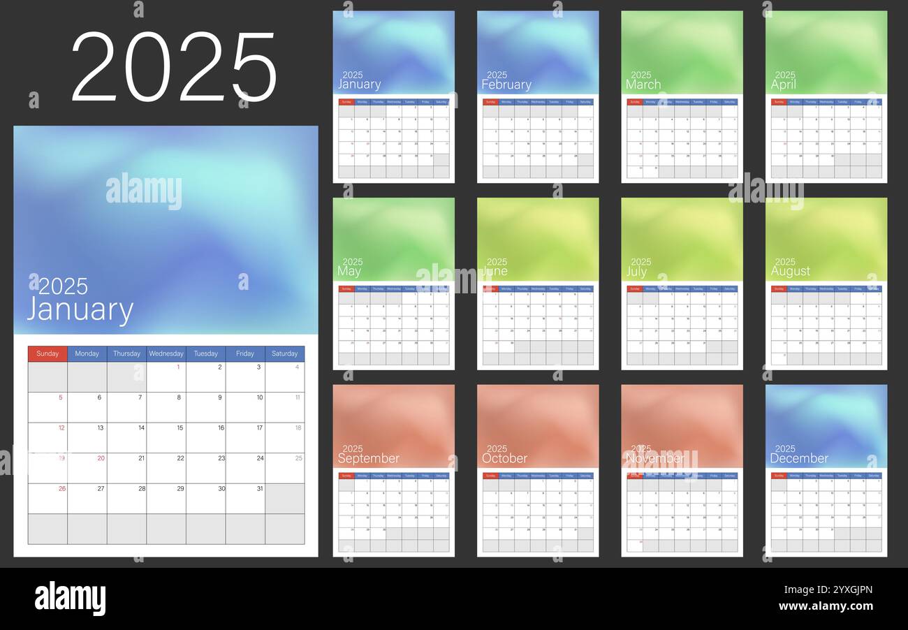 A stylish and modern calendar layout specifically designed for January ...