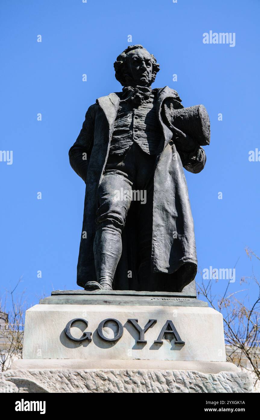 Madrid, Spain. Statue: Francisco de Goya (1746–1828) Spanish painter ...