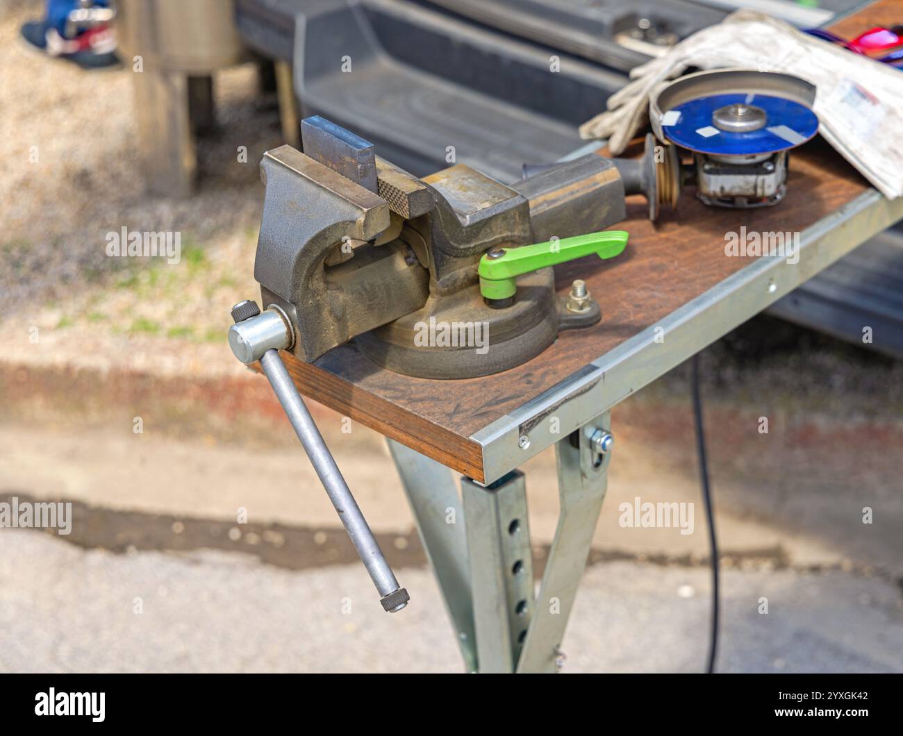 Cast Iron Vise Press and Angle Grinder at Mobile Bench Van Workshop ...