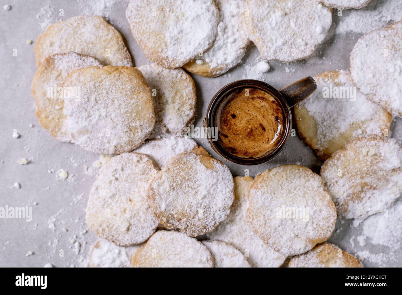 Homemade shortbread cookies dusted with powdered sugar. A true rustic ...