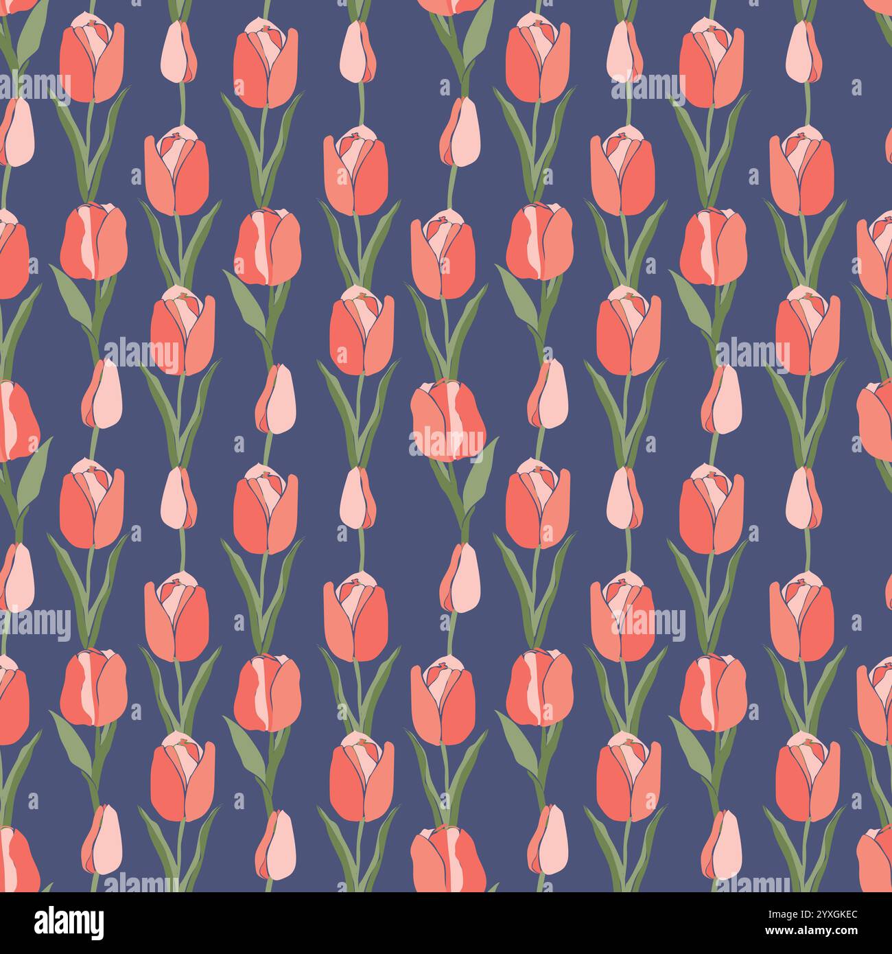 Seamless pattern with stylized tulips on a future dusk background ...