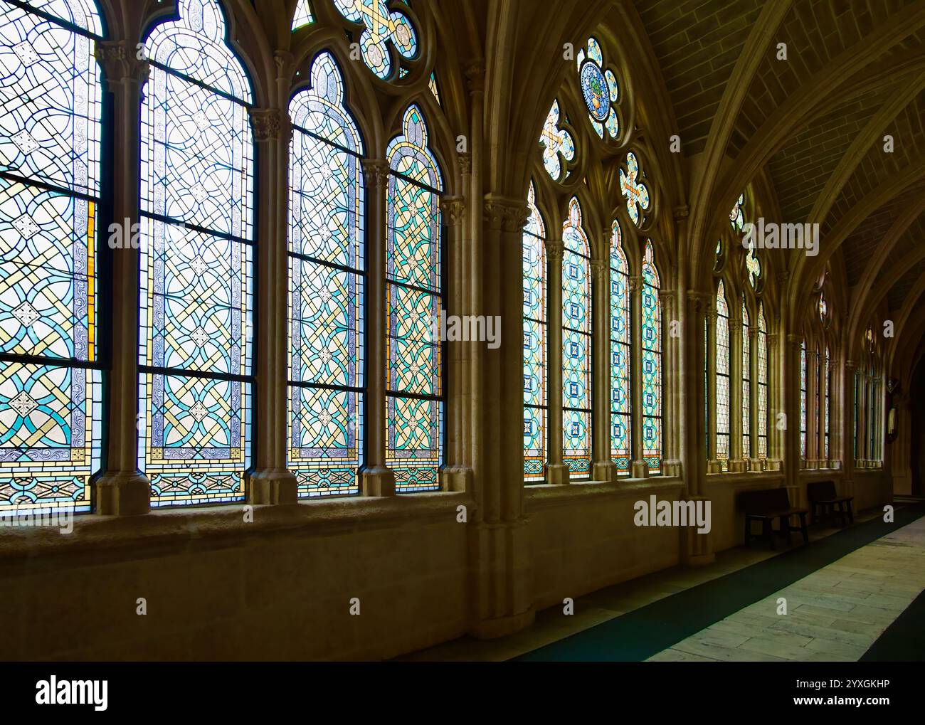 Stained glass windows corridor hi-res stock photography and images - Alamy