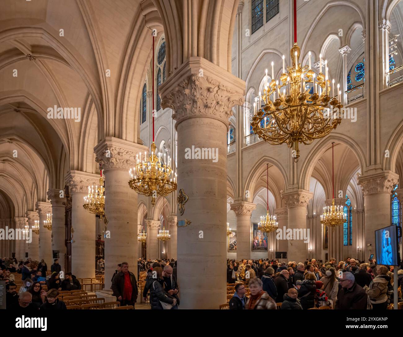 Paris, France - 12 16 2024: Notre Dame de Paris. View stone columns and ...