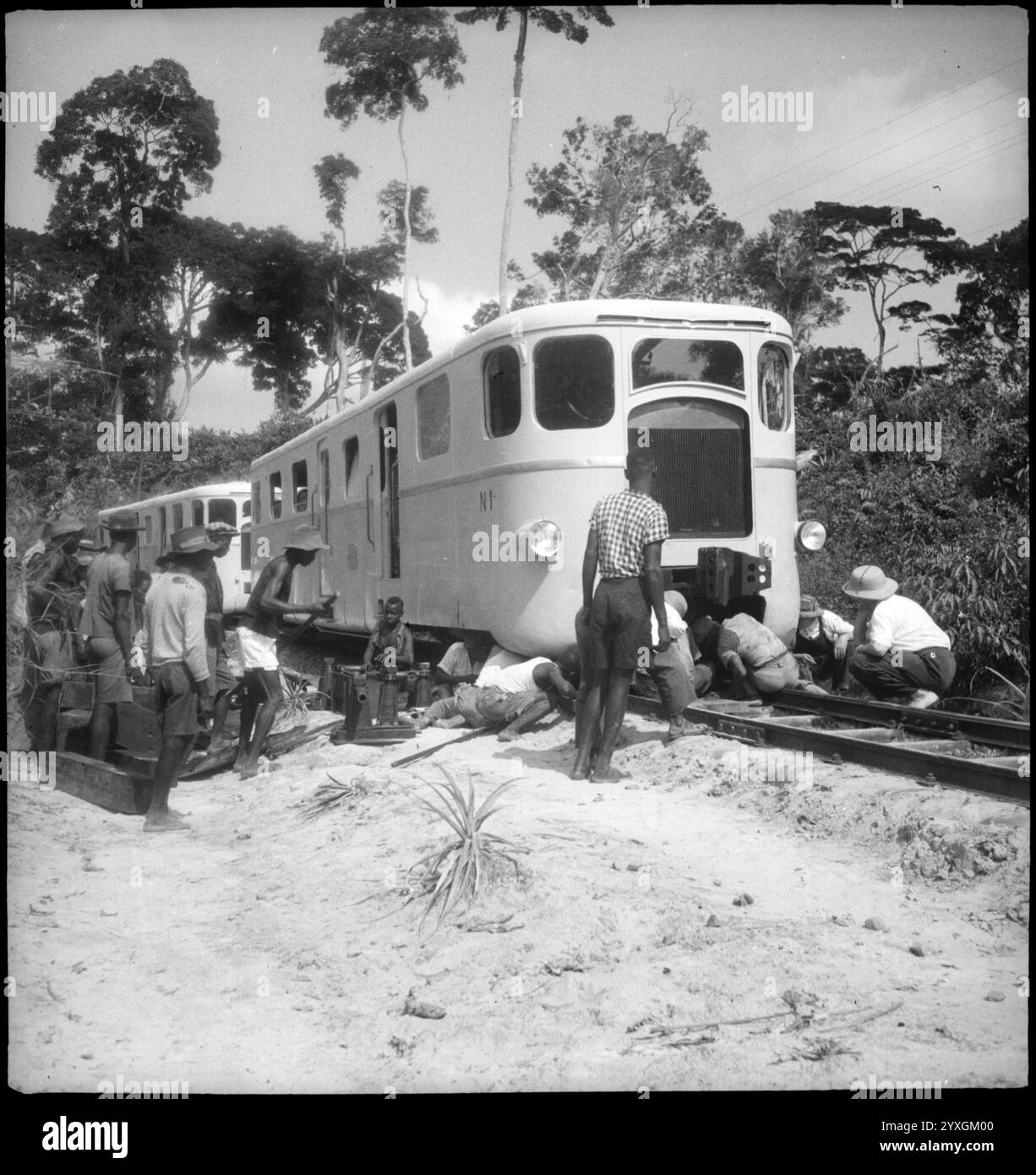 Belgian Congo, Thysville (Mbanza Ngungu): Railway. Two trains ...