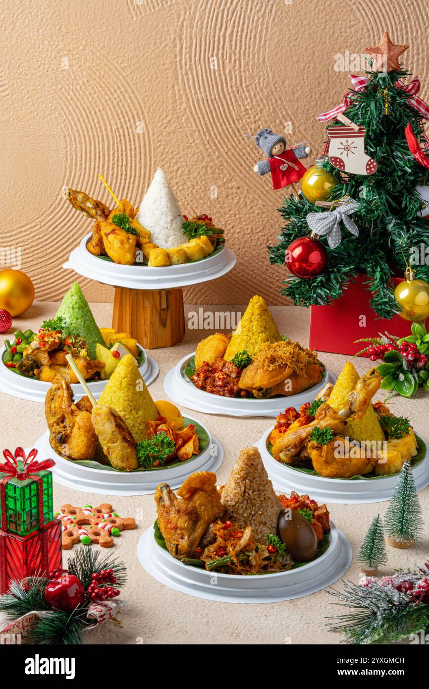 Tumpeng is an Indonesian cone-shaped rice dish with side dishes of ...