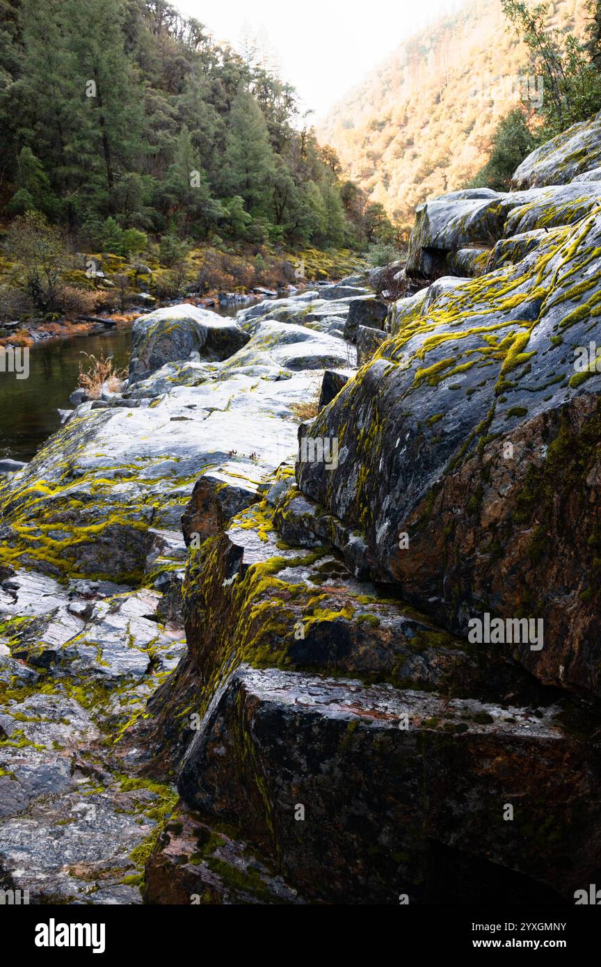 Vertical image of the North Fork American River flowing through a rocky ...