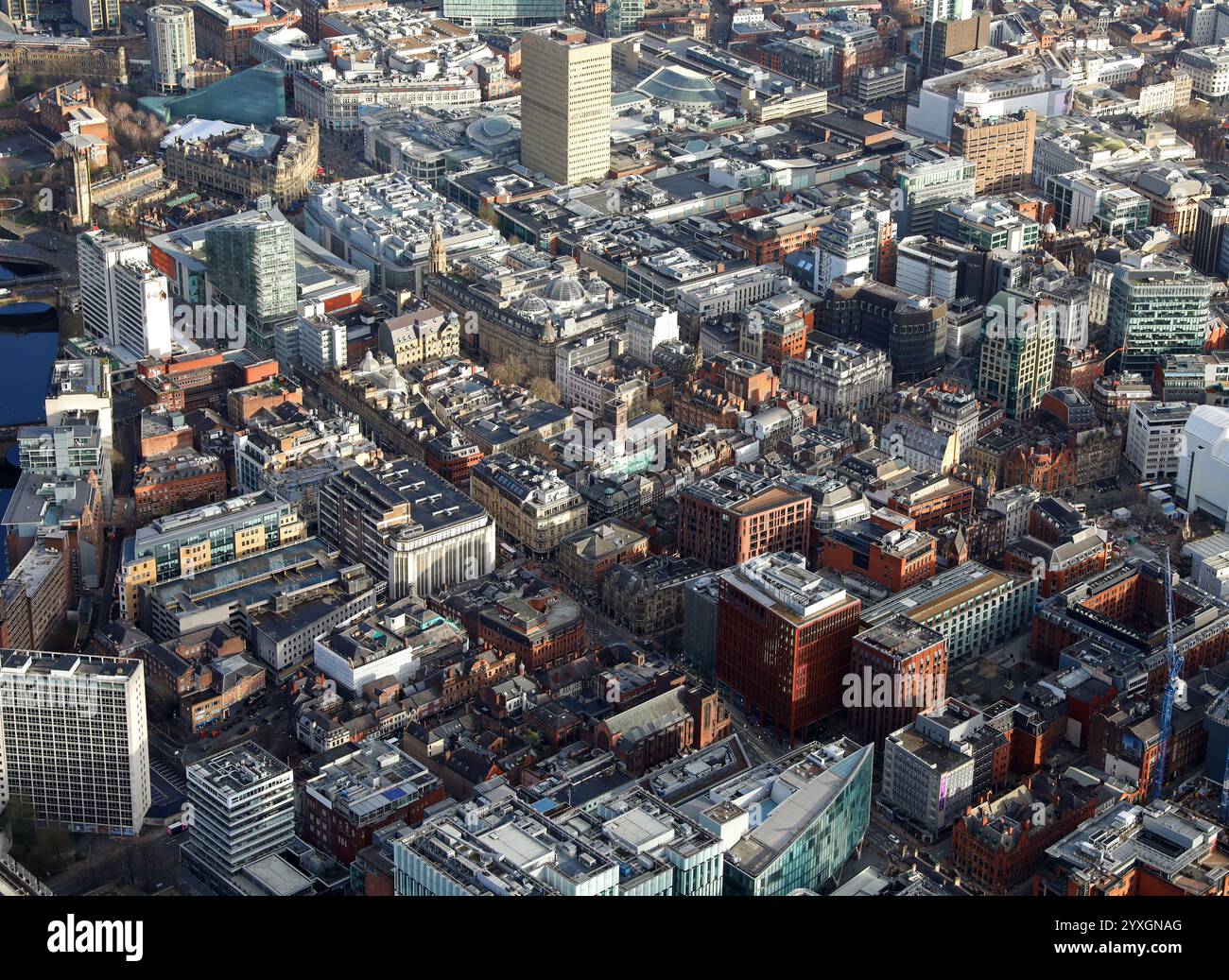 aerial view of Manchester city centre from the south west looking ...