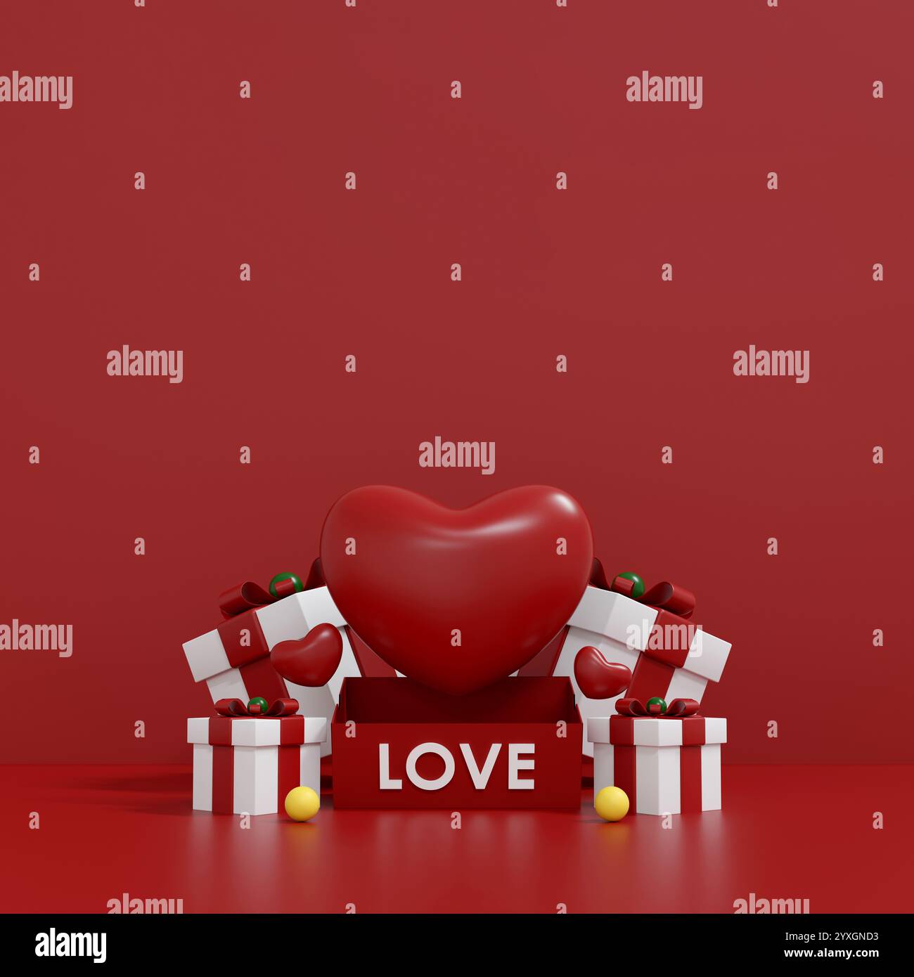 ed heart with gift boxes on a red background, ideal for Valentine’s Day ...