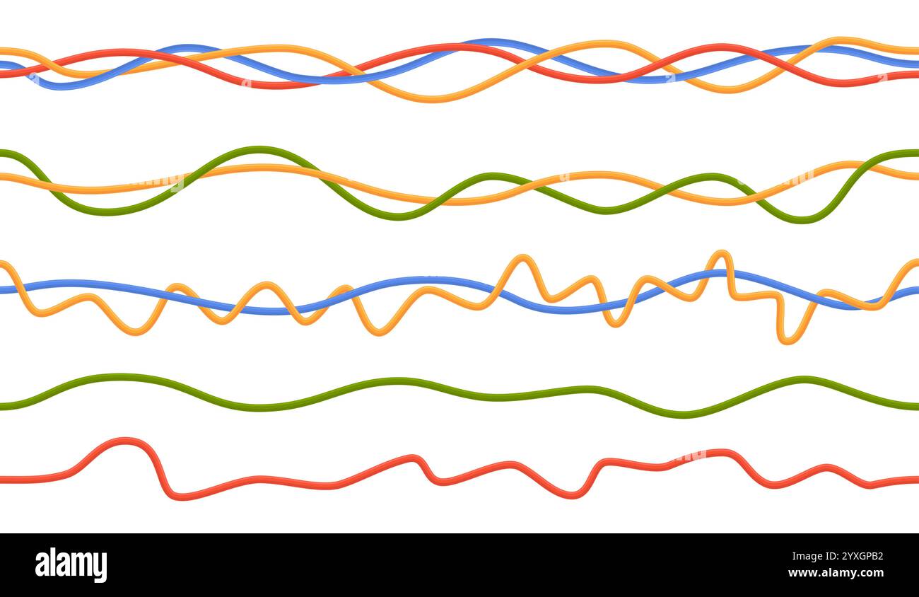 Electrical cable borders. Interlacing colored copper wires, flexible ...