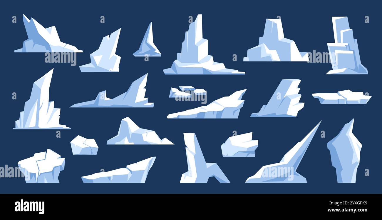 Cold sea floating glaciers. Icebergs in northern ocean, frozen blocks ...