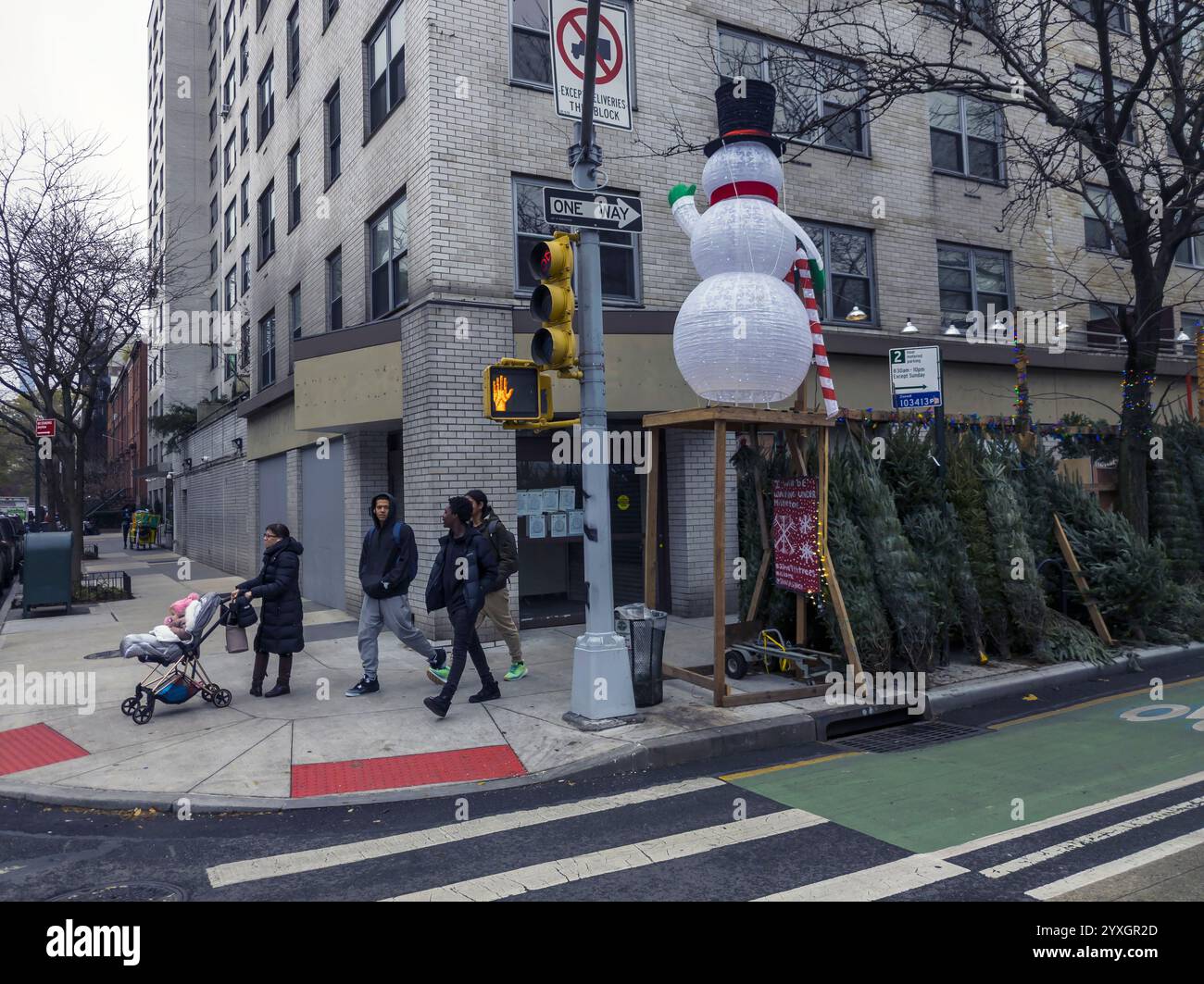 Christmas tree seller’s forest in the Chelsea neighborhood of New York ...