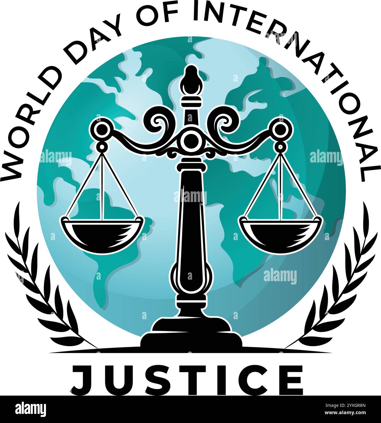 World Day of international justice sign with globe and scale of justice ...