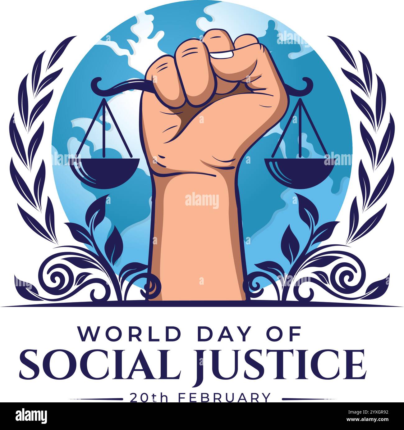 World Day Of Social Justice vector symbol with hand holding scales of justice illustration Stock ...