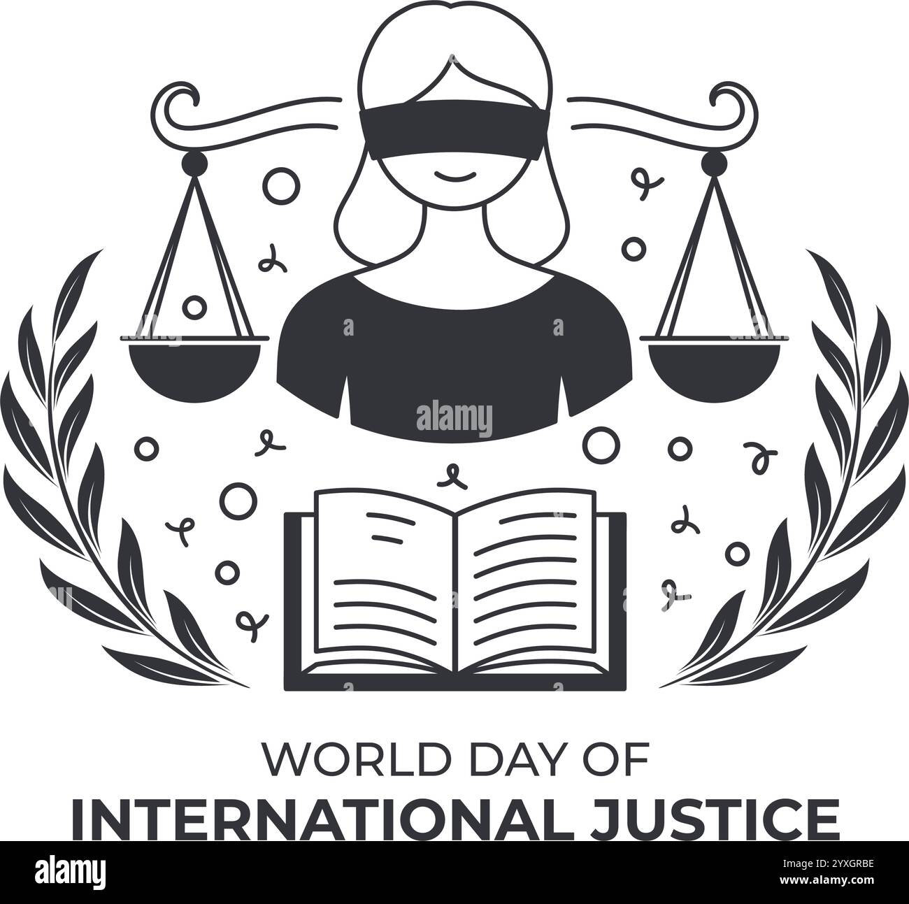 World Day of International Justice sign with black white line art style ...