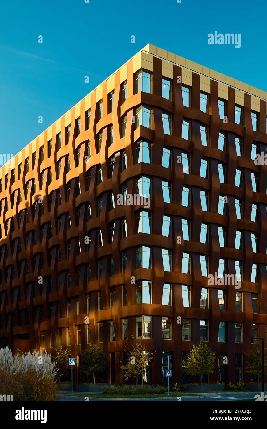 A modern architectural design with a unique facade and creatively ...