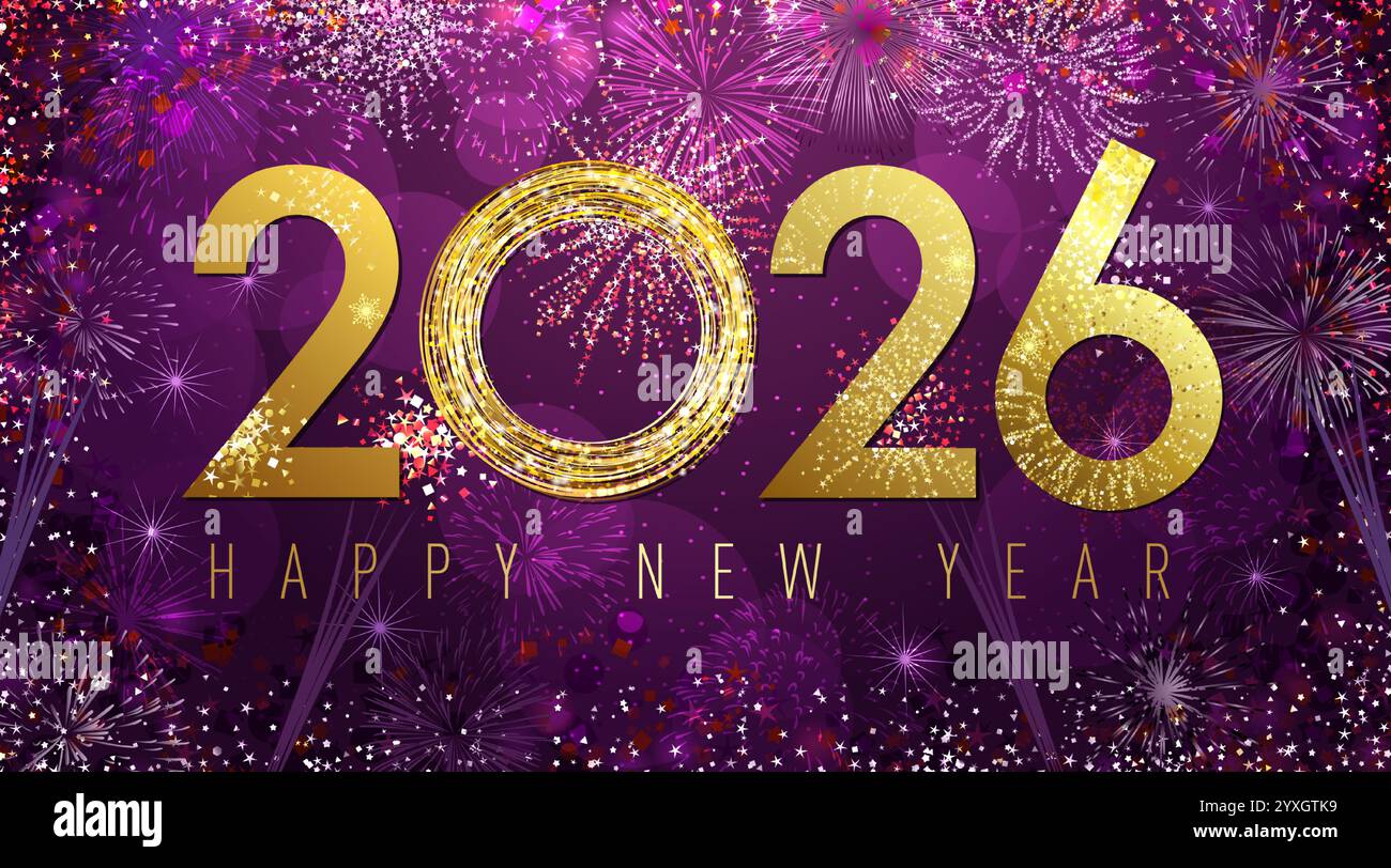 Happy New Year 2026 greeting card design with holiday backdrop and ... Happy New Year 2026 greeting card design with holiday backdrop and ...