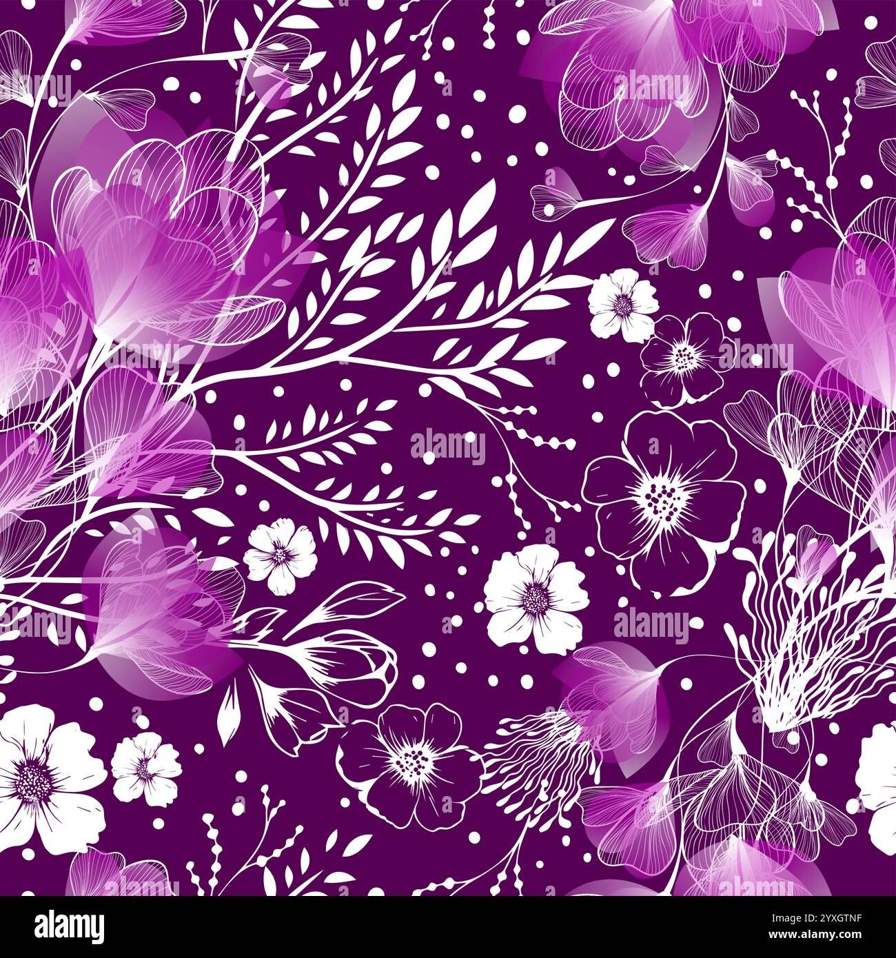 Purple Floral Seamless Pattern. hand drawing. Not AI, Vector ...