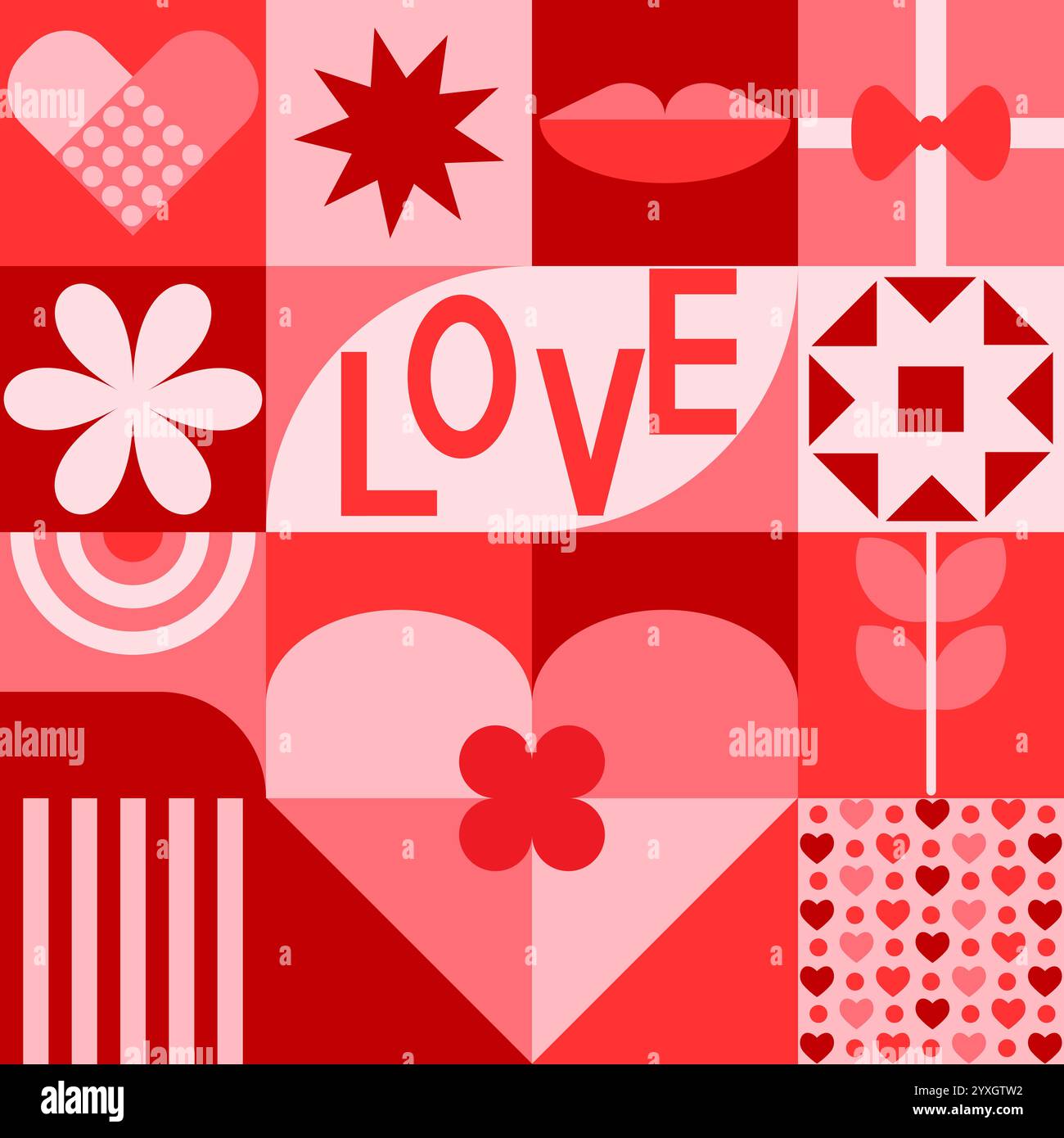Geometric Love Valentines Day Bauhaus Pattern Stock Vector Image & Art ...
