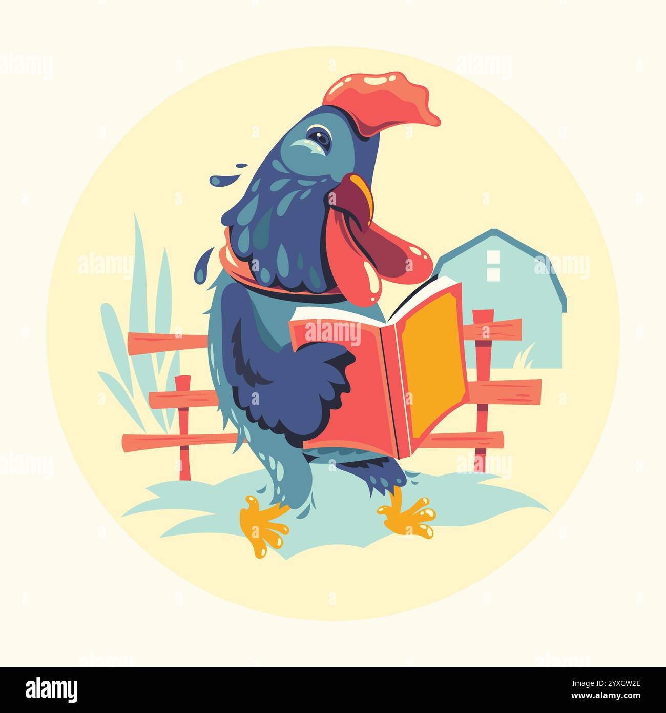 Cartoon illustration chicken reading book hi-res stock photography and ...