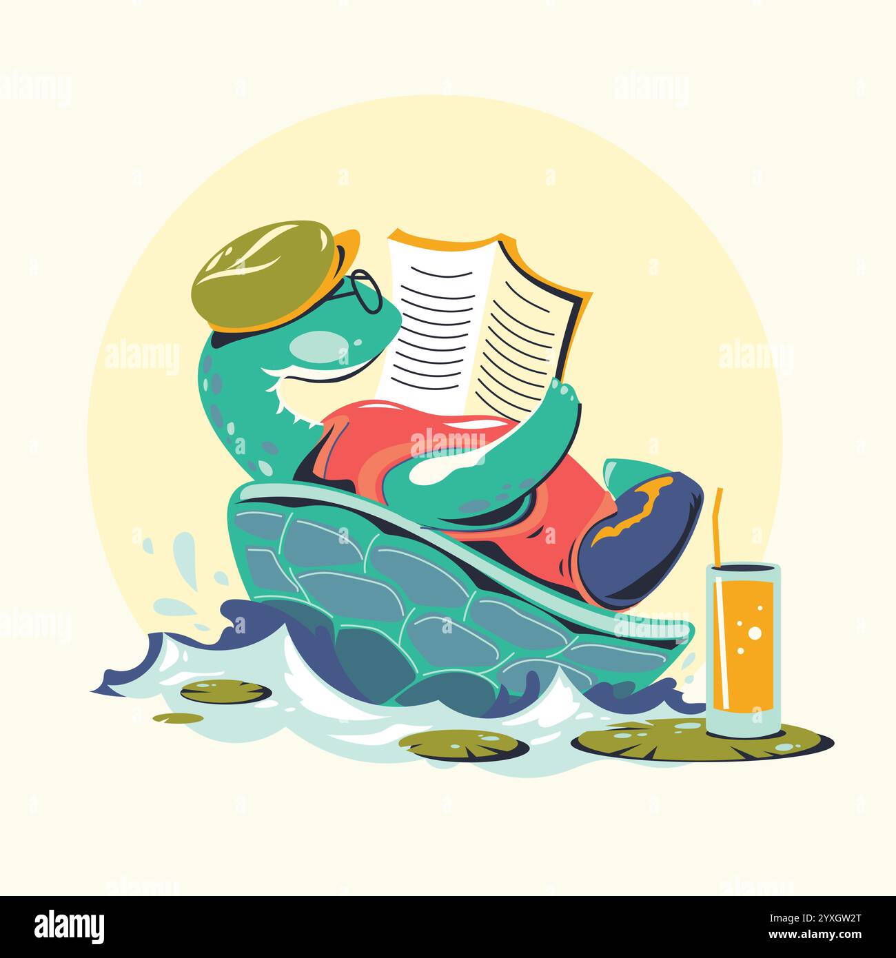 Animal Characters Reading Books Vector Illustration. Turtle Bookworm ...