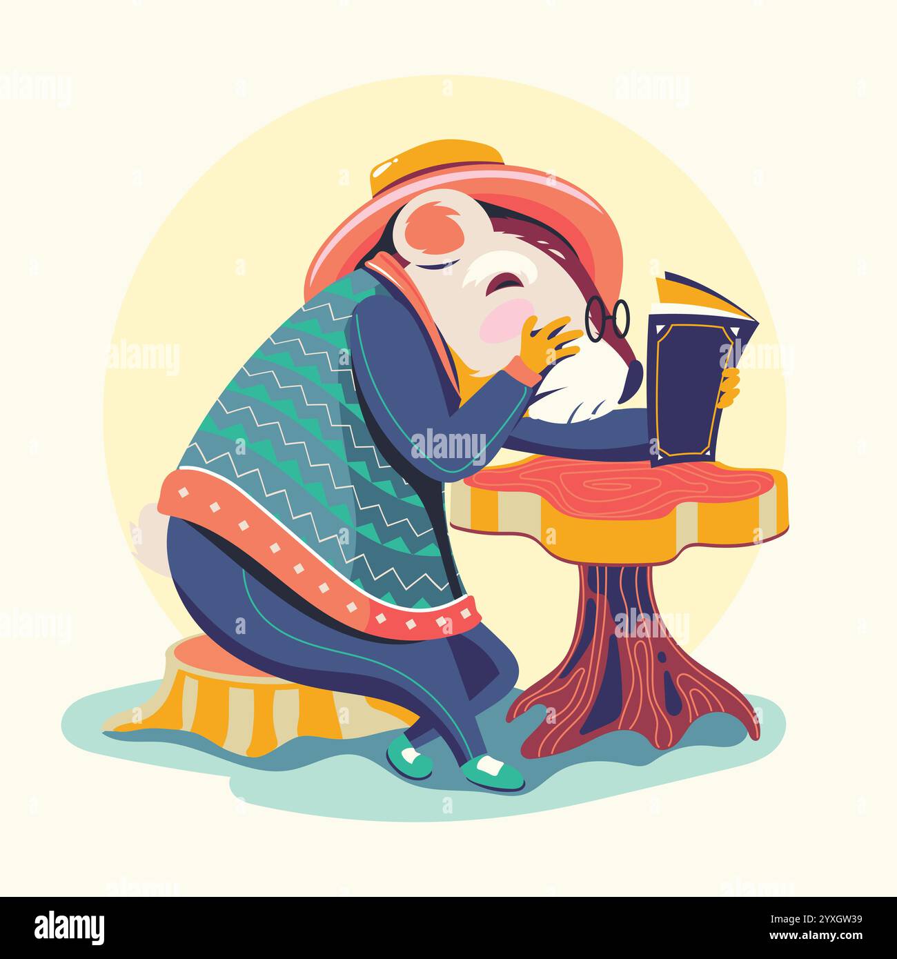 Animal Characters Reading Books Vector Illustration. Hamster Bookworm ...