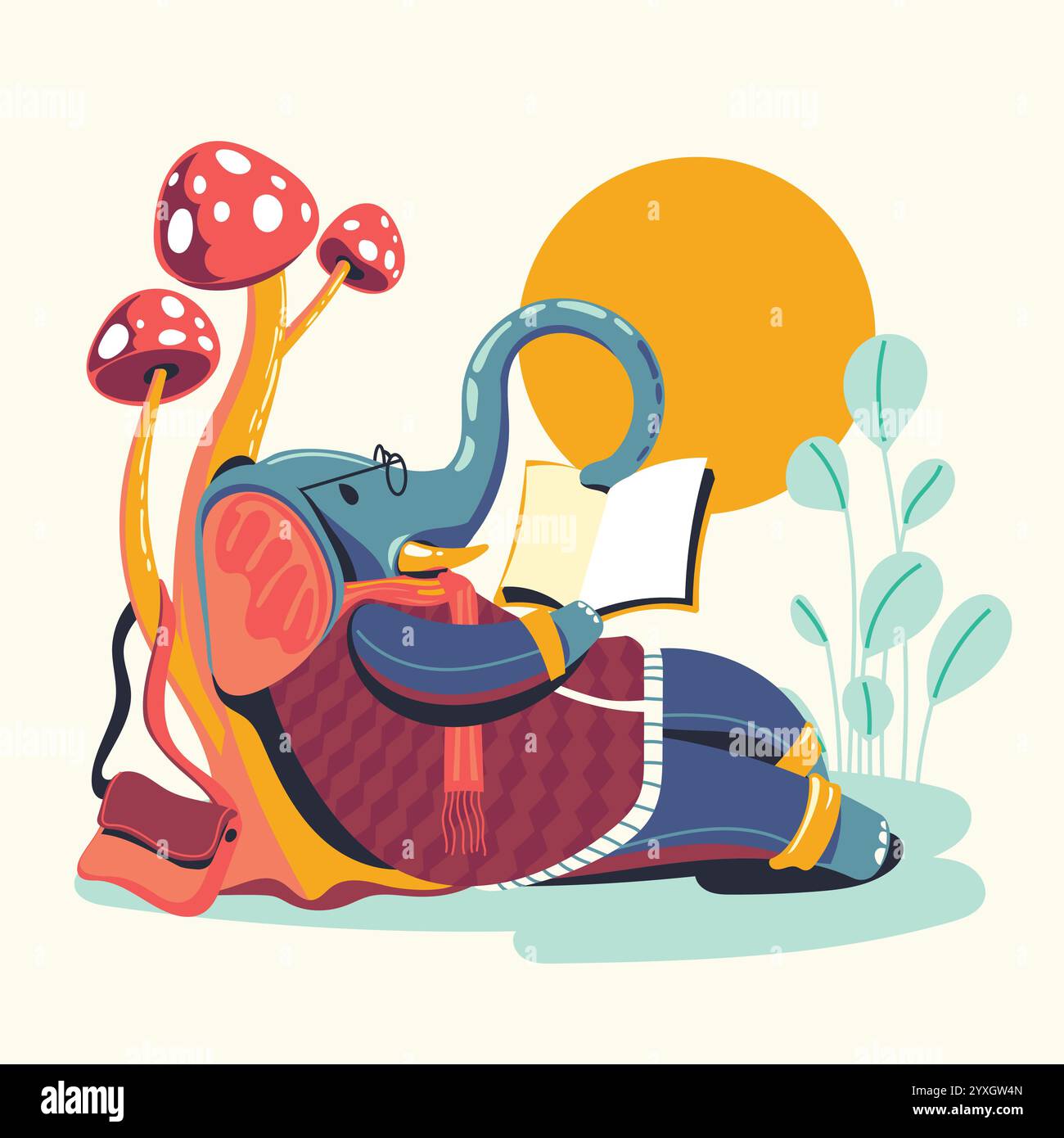 Animal Characters Reading Books Vector Illustration. Elephant Bookworm ...