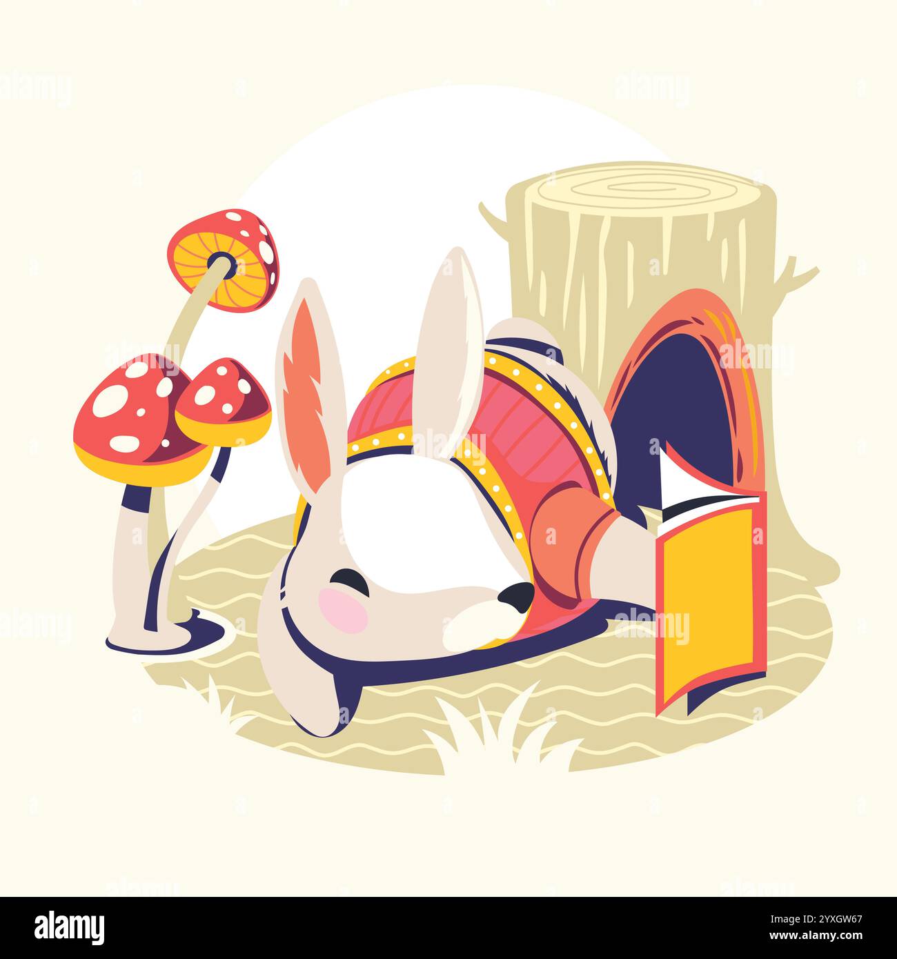 Animal Characters Reading Books Vector Illustration. Rabbit Bookworm ...