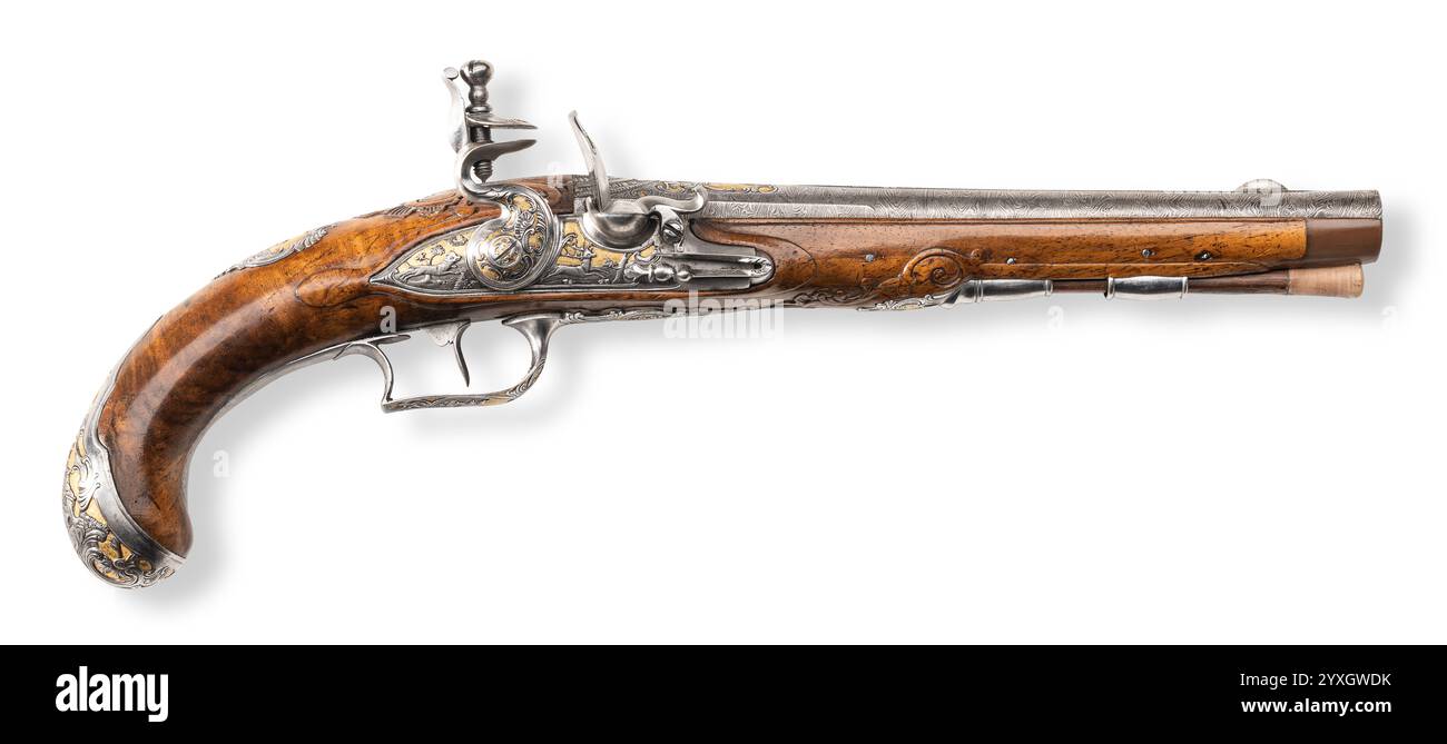 Studio shot of a historical stone lock pistol pistol short weapon on ...