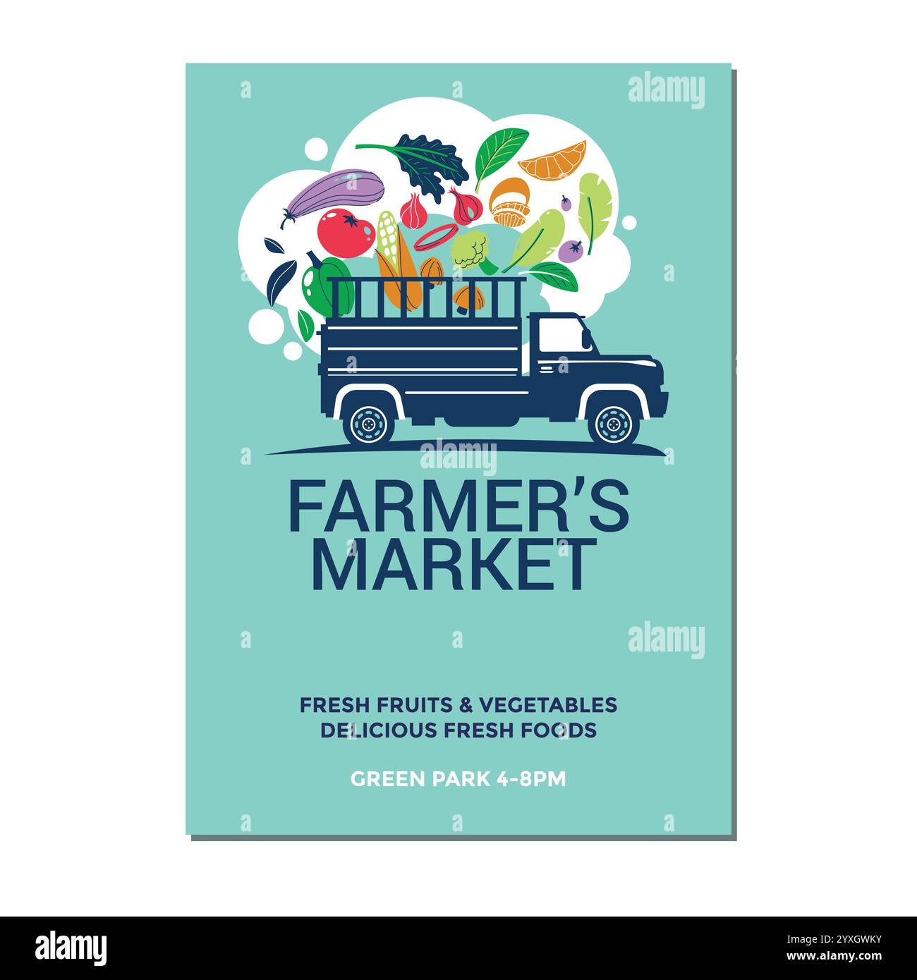 Farmer's Market Vector Illustration of Farmer's Tractor for Poster ...