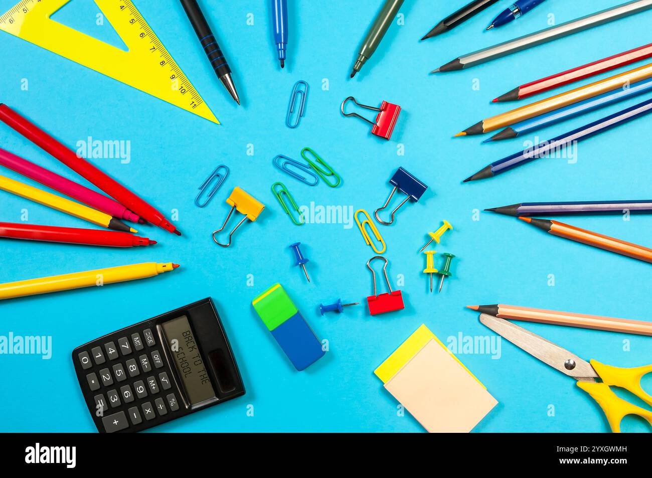 Variety school supplies scattered on hi-res stock photography and ...