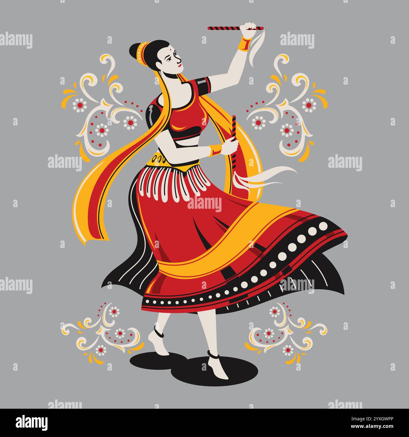Vector design of woman playing garba dance for Dussehra Dandiya night ...