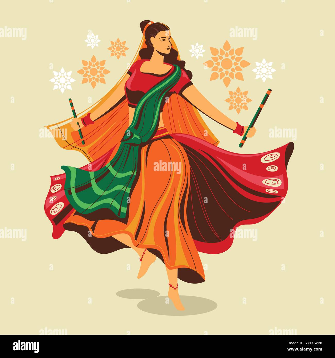 Vector design of woman playing garba dance for Dussehra Dandiya night during Navratri Stock ...