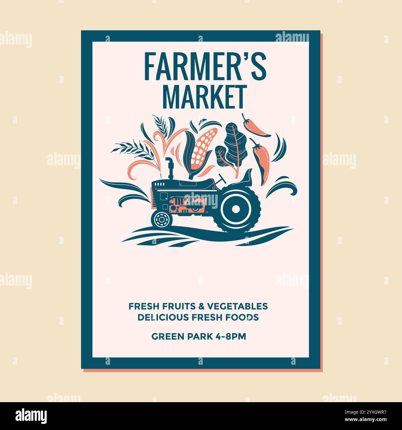 Farmer's Market Vector Illustration of Farmer's Tractor for Poster ...