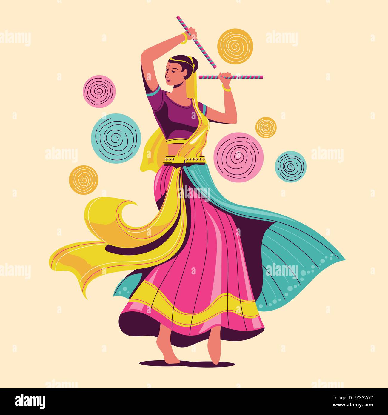 Vector design of woman playing garba dance for Dussehra Dandiya night during Navratri Stock ...
