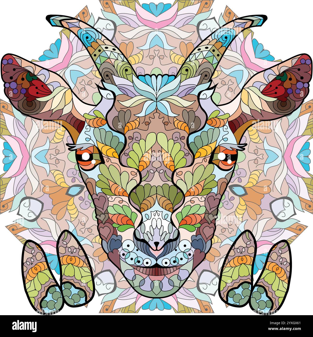 Zentangle goat head hooves on mandala. Hand drawn decorative vector ...