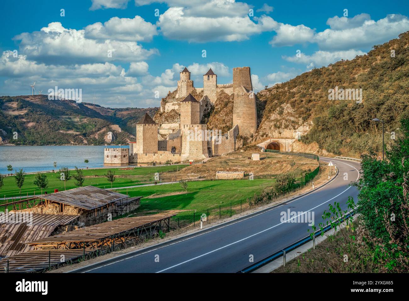 Summer afternoon view of restored medieval Golubac fortress, trdava ...