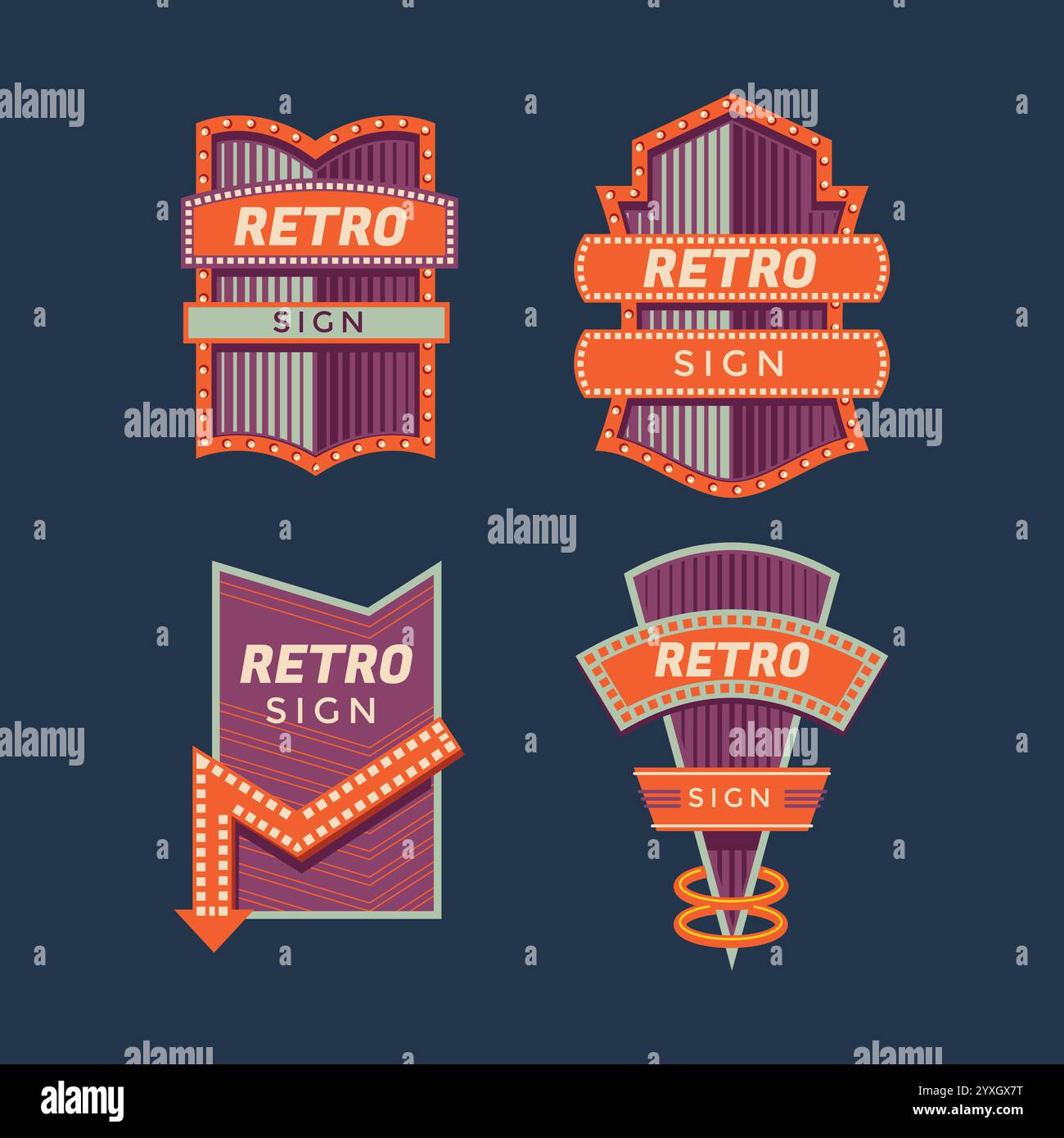 Retro signs and vintage neon signs colorful collection Stock Vector ...